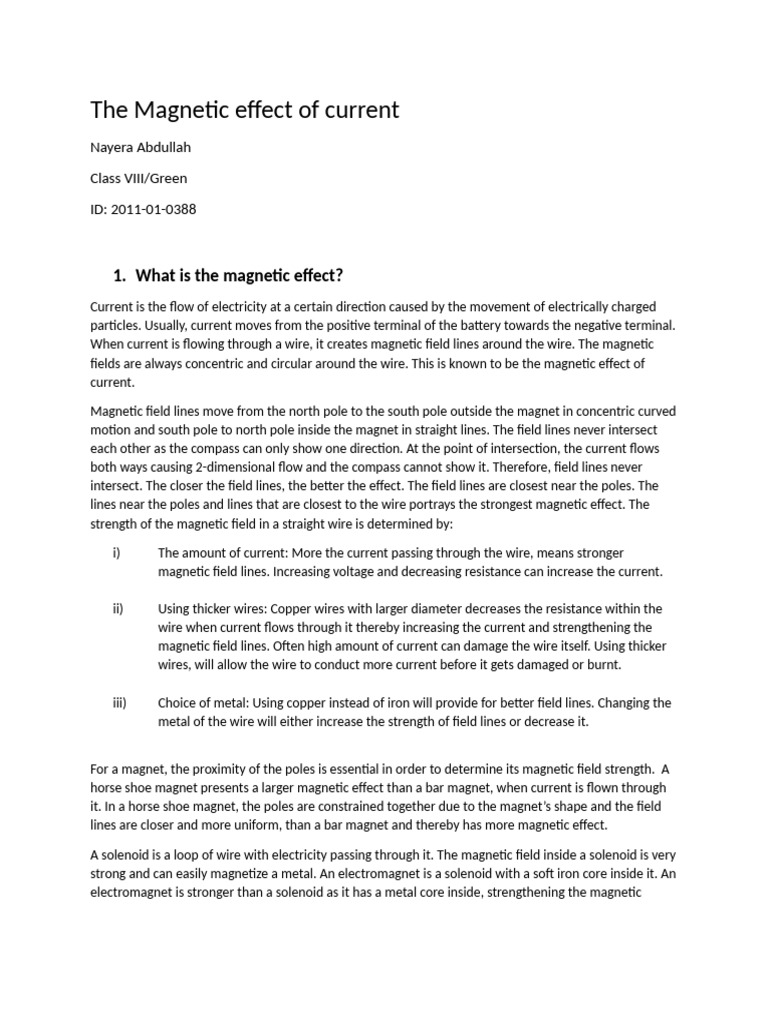 The Magnetic Effect of Current | PDF | Magnet | Magnetism
