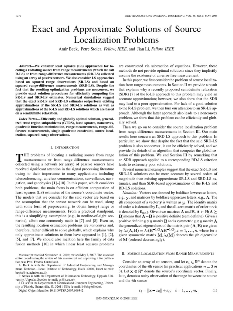 Exact and Approximate Solutions of Source Localization Problems | PDF | Eigenvalues And ...