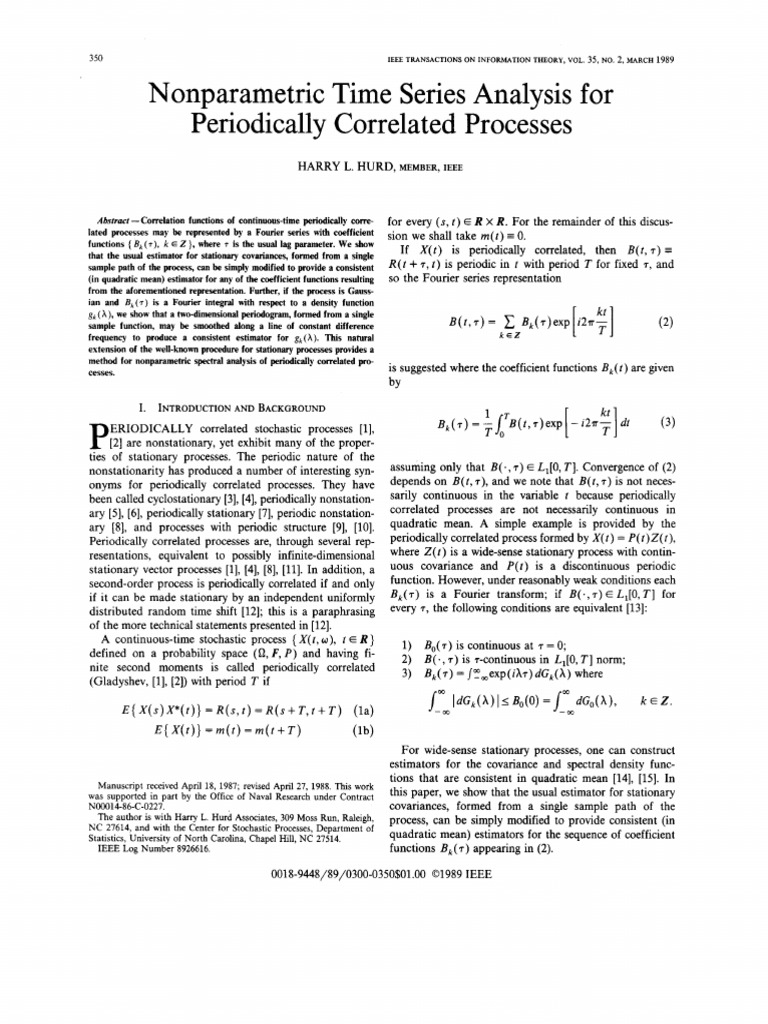 Nonparametric Time Series Analysis For Periodically Correlated Processes | PDF | Stationary ...