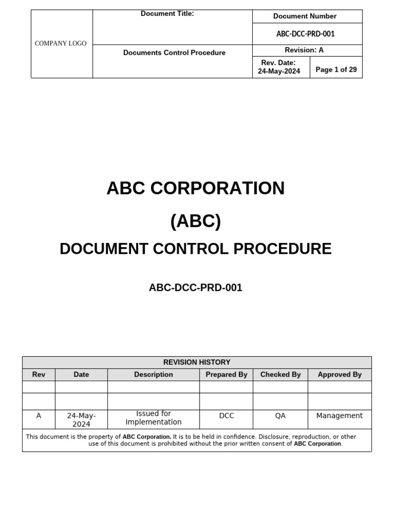 ABC-DCC-PRD-001_A_Documents Control Procedure | PDF | Records ...