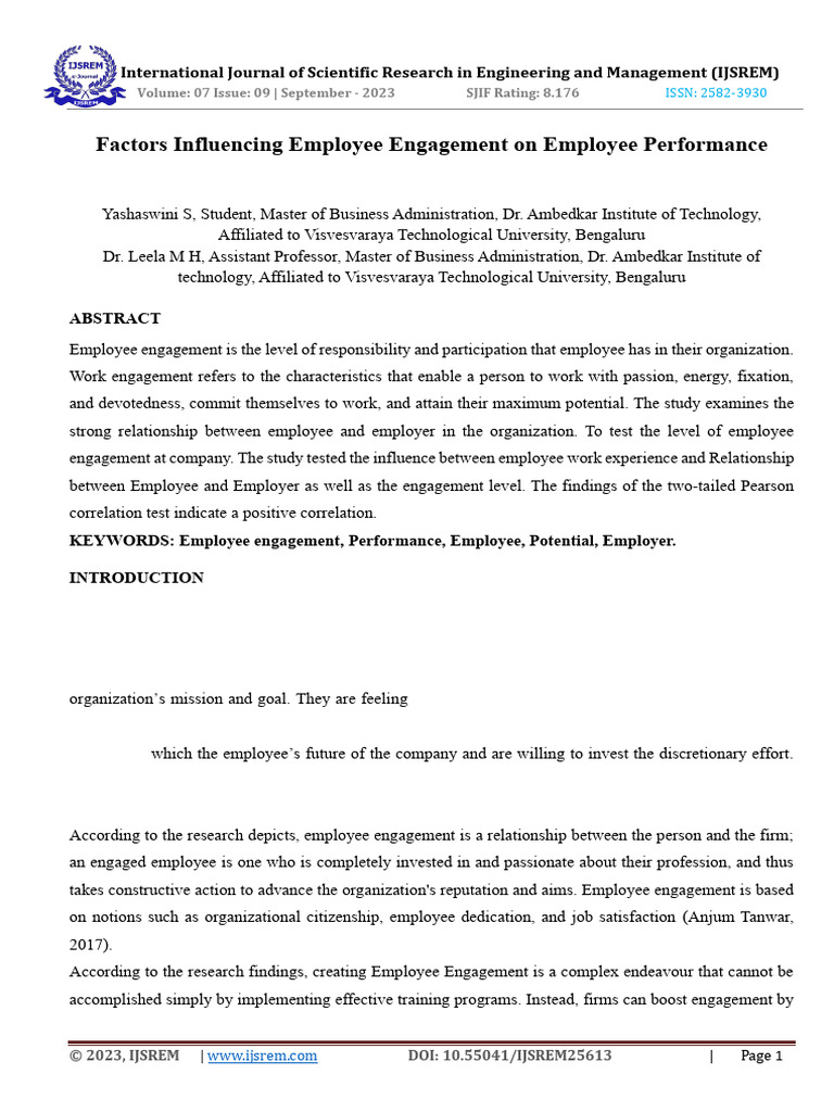 Factors Influencing Employee Engagement On Employee Performance | PDF | Errors And Residuals ...