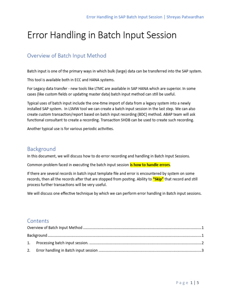 SAP - Error Handling in Batch Input Session | PDF | Computer Engineering | Software Engineering