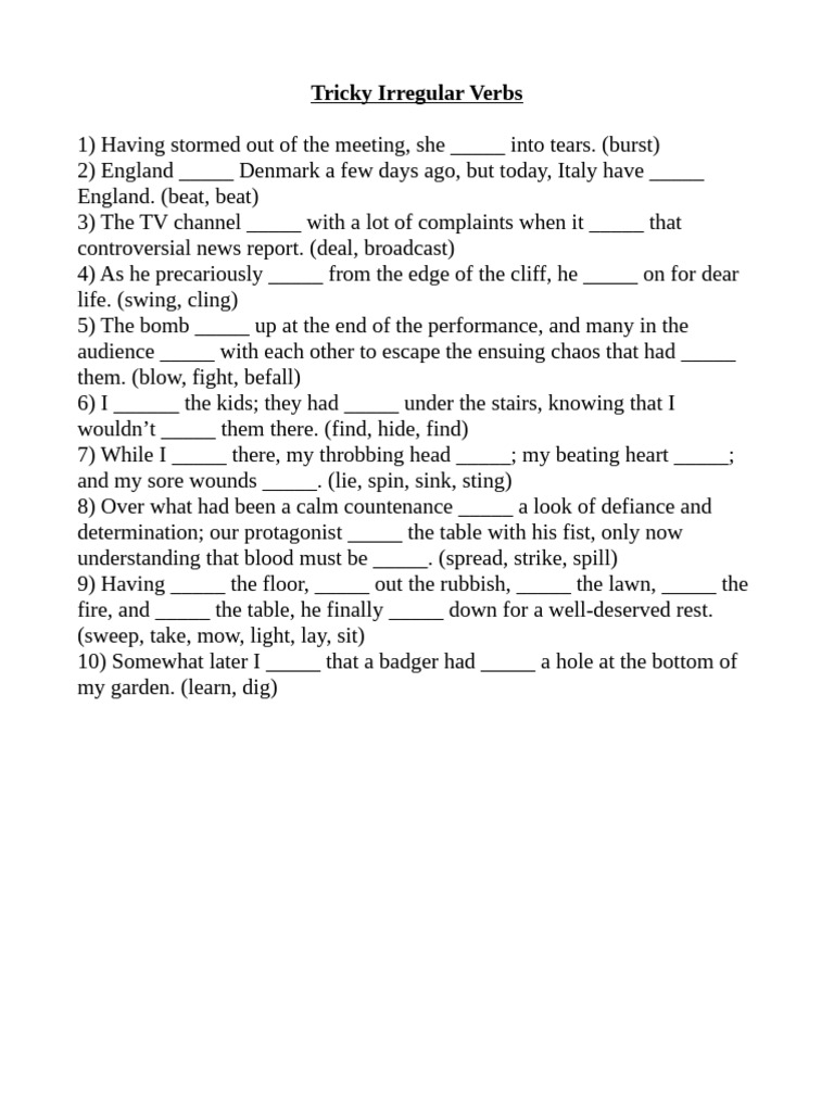 Tricky Irregular Verbs Ex 5 | PDF
