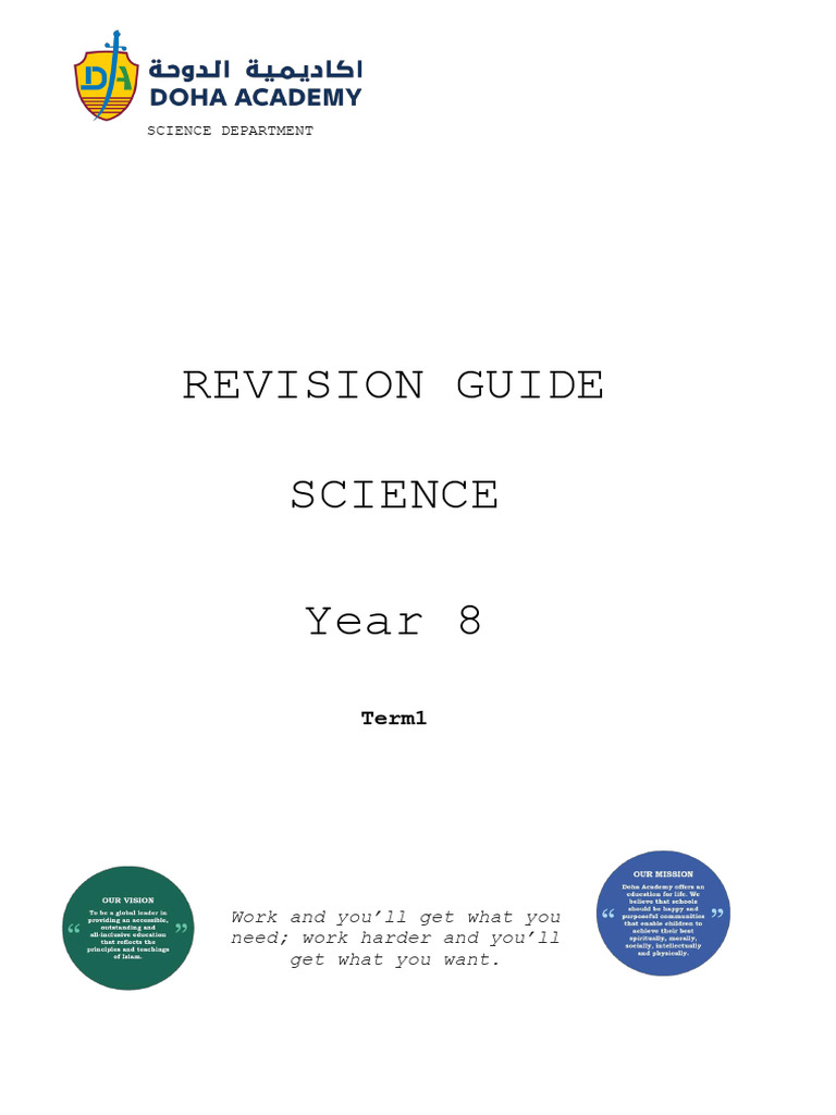 Year 8 Science Term1 Revision Guide | PDF | Lung | Food Energy