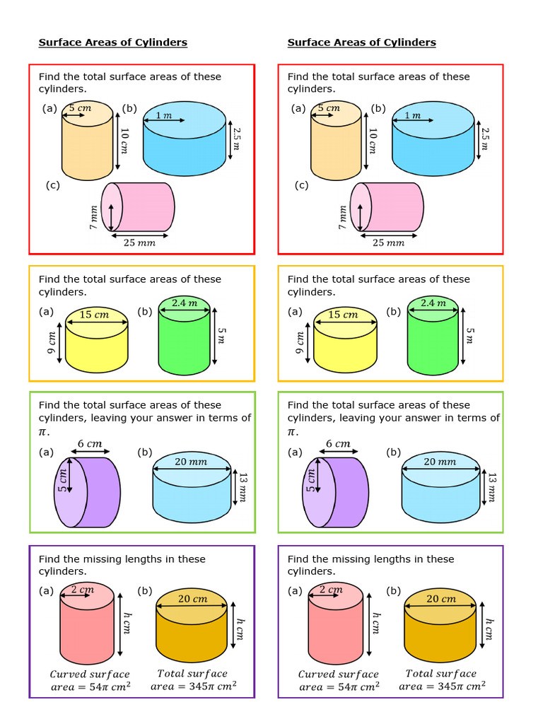 Cylinder Surface Area Practice | PDF