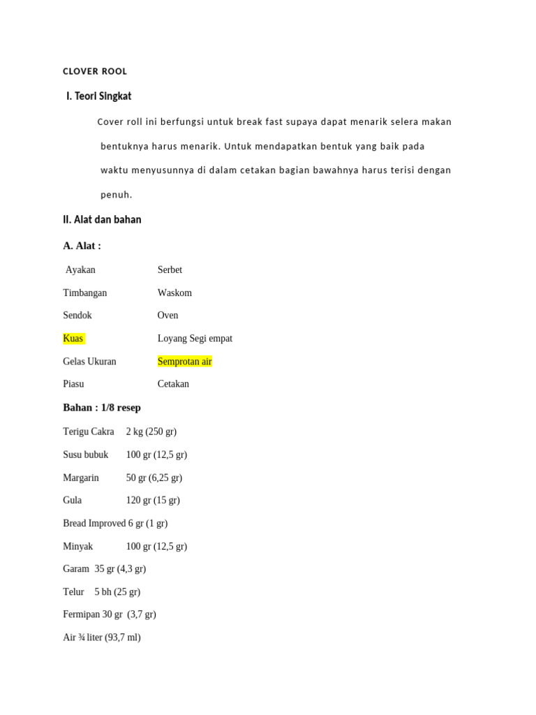 Resep Clover Rool | PDF