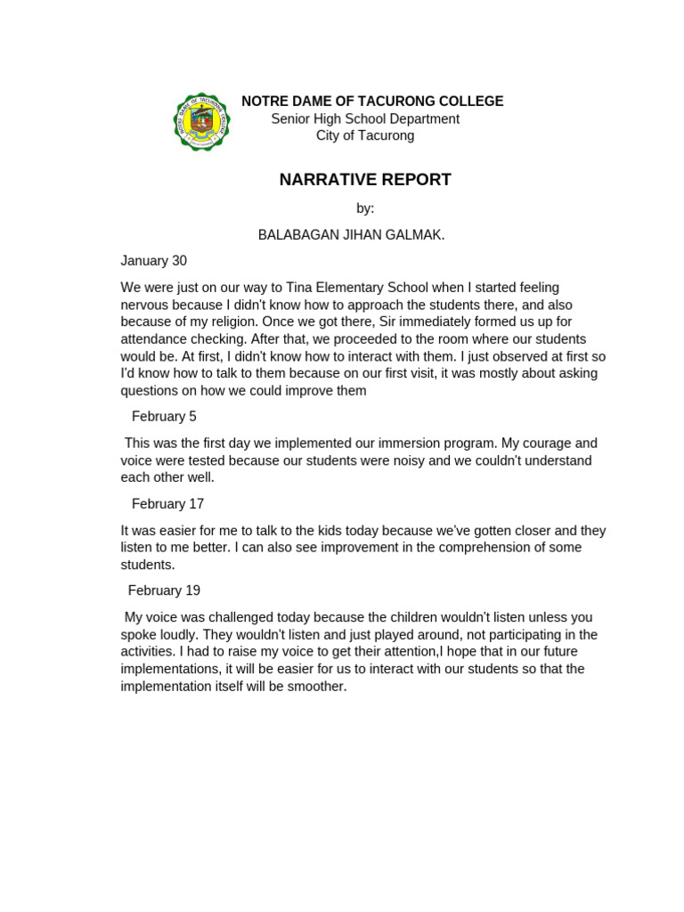 Narrative Report Template | PDF