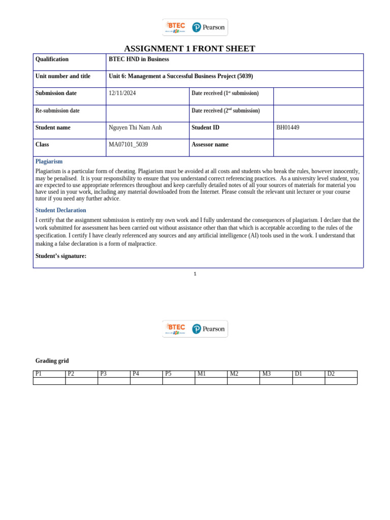 5039 - Assignment 1 Frontsheet | PDF | Project Management | Survey Methodology