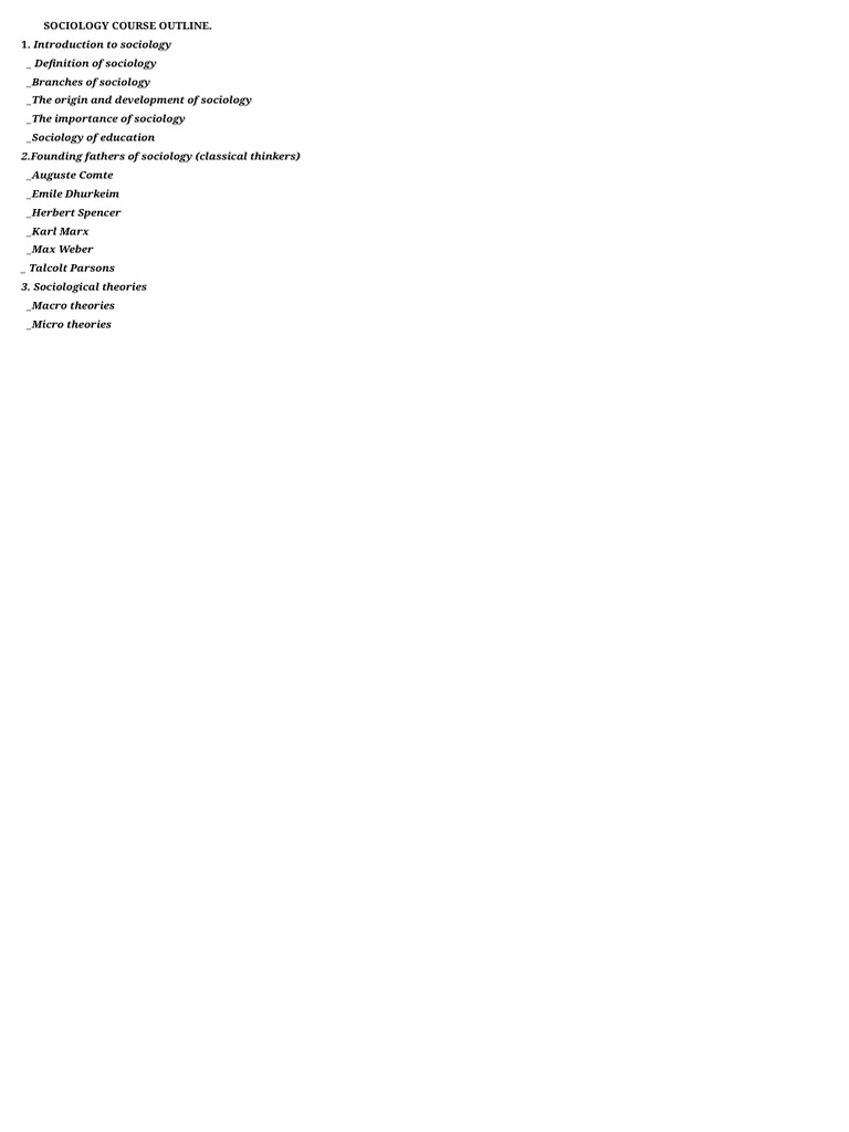 Sociology Course Outline Overview | PDF