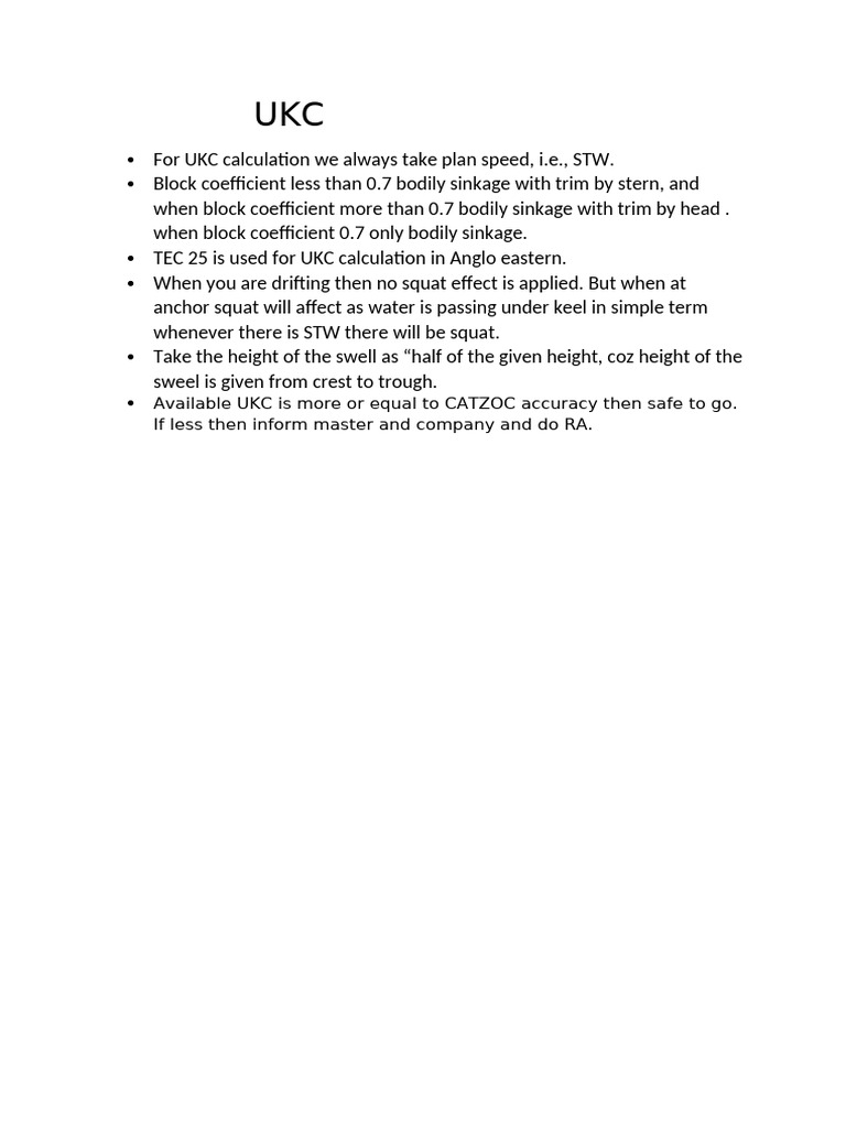UKC Calculation Guidelines for Vessels | PDF