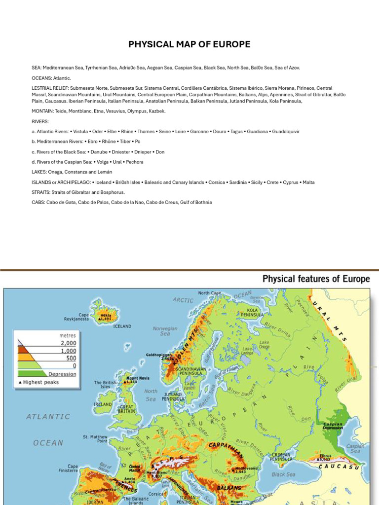 Detailed Physical Map of Europe | PDF