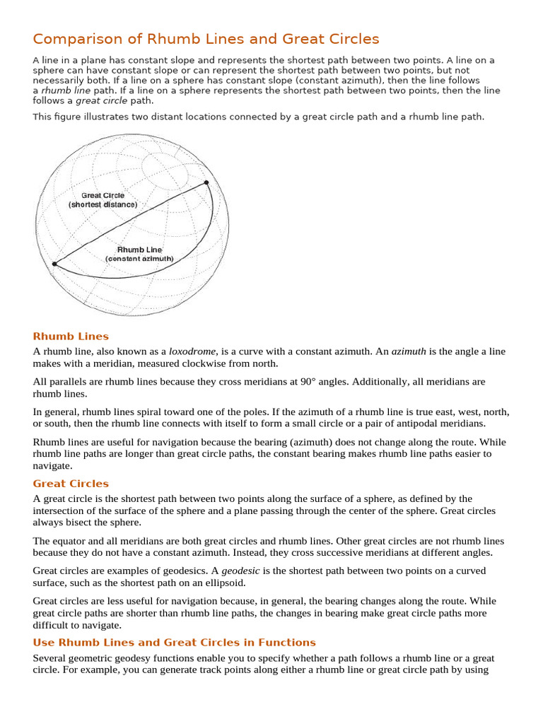 Rhumb Lines vs. Great Circles Explained | PDF | Sphere | Azimuth