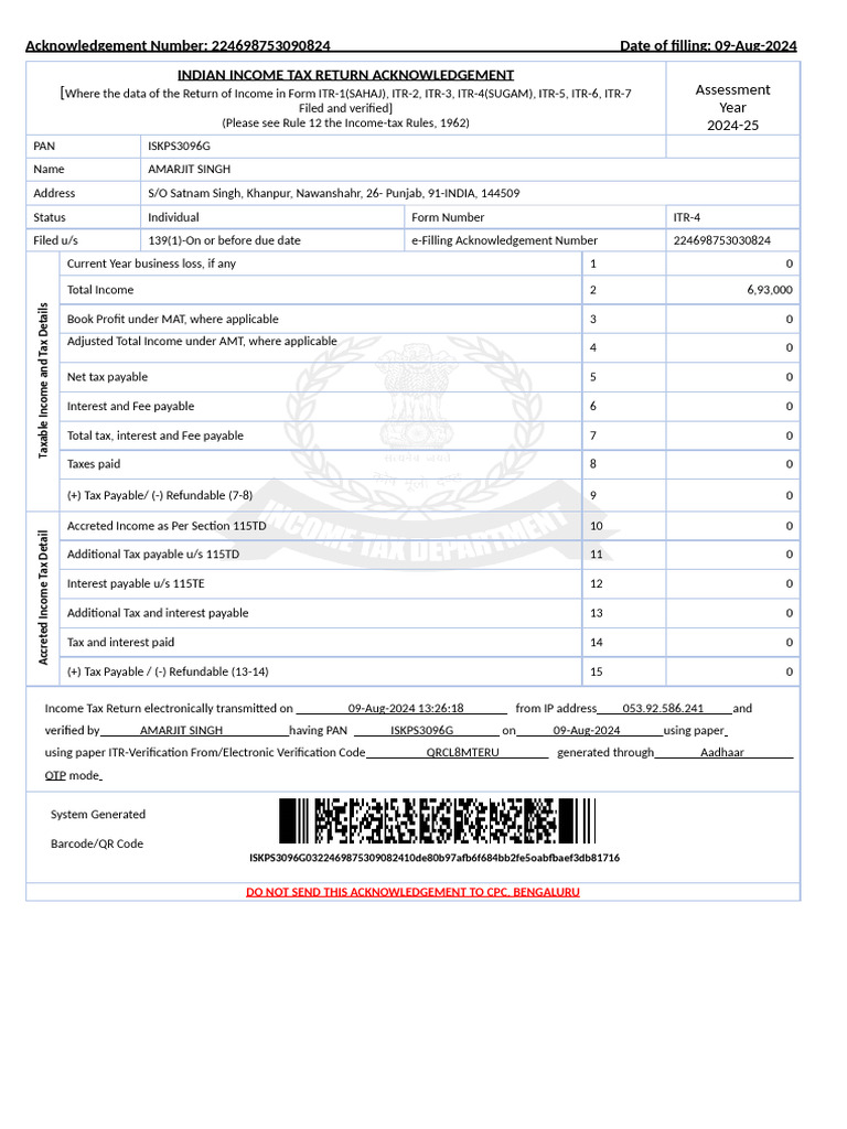 ITR 2024-25 done | PDF | Taxes | Income Tax