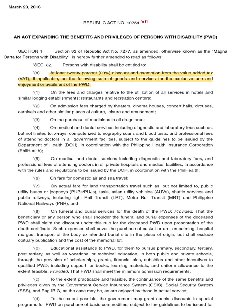Expanded Benefits for PWDs | PDF | Taxes | Tax Deduction