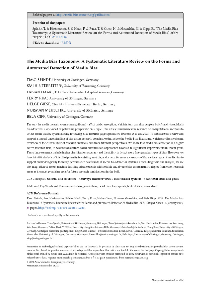 The Media Bias Taxonomy: A Systematic Literature Review On The Forms ...