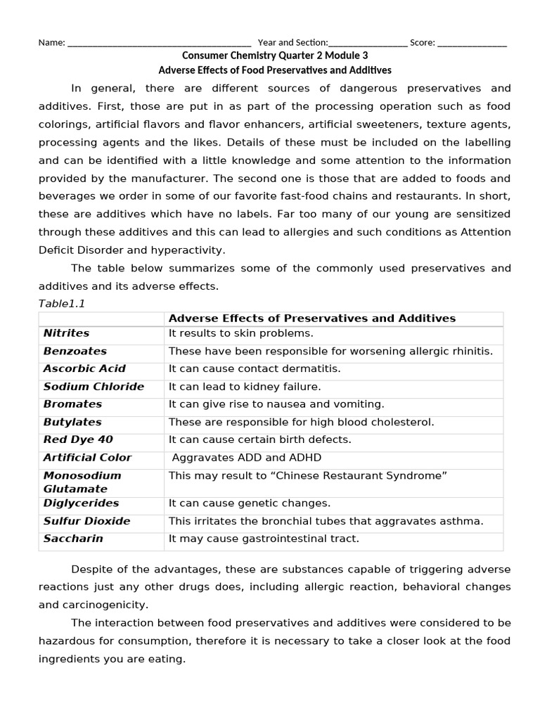 Consumer Chemistry Q2 M3-Edited2 | PDF | Foods | Food Preservation