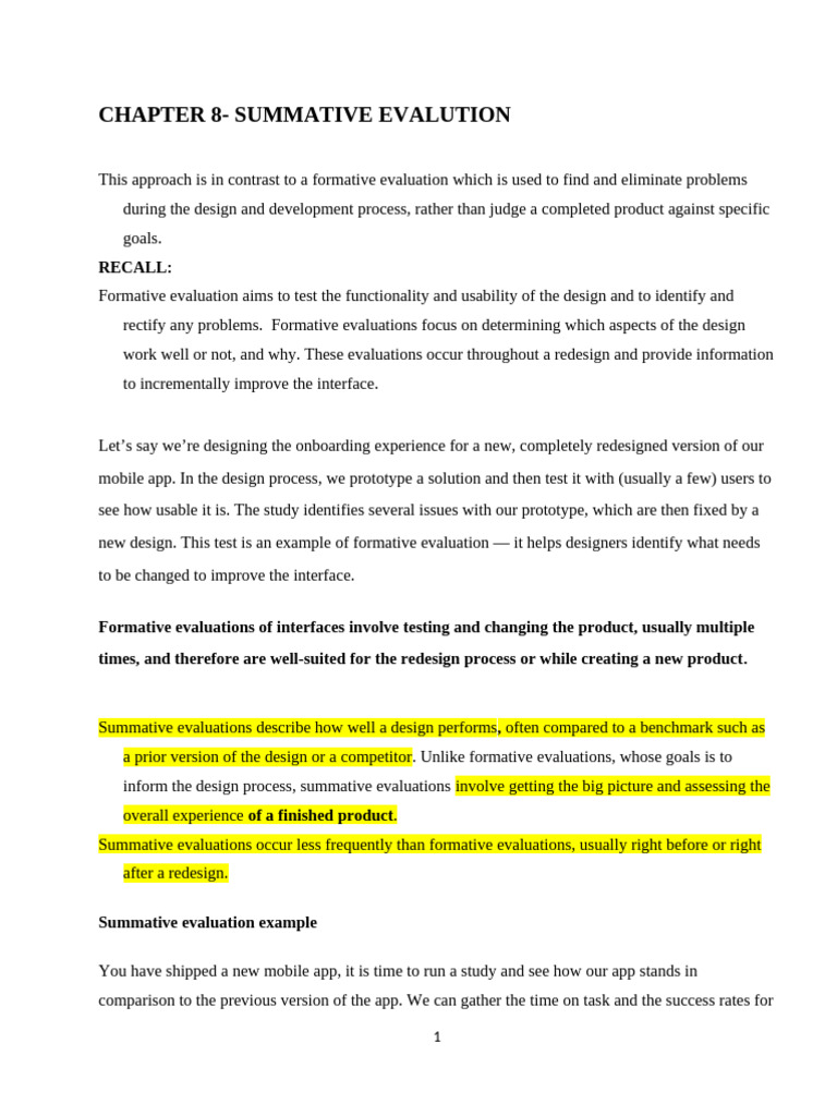 CHAPTER 8-SUMMATIVE EVALUTION | PDF | Usability | Evaluation
