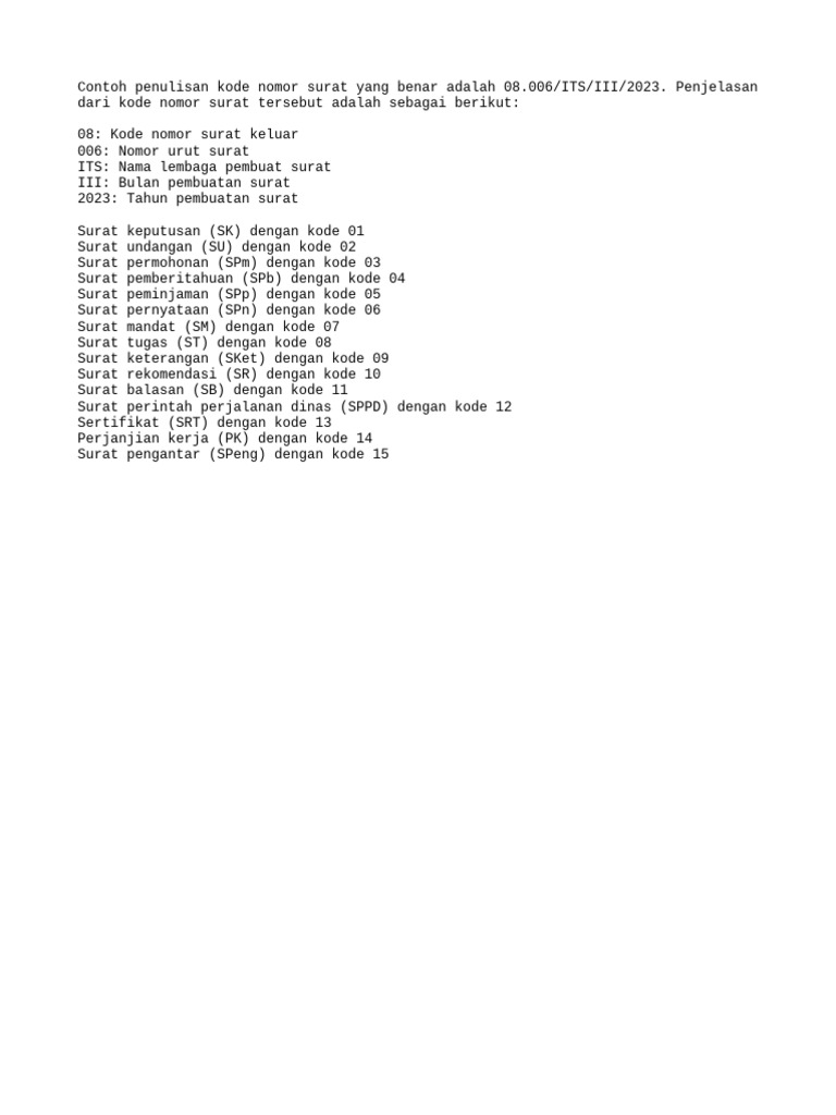 Contoh Penulisan Kode Nomor Surat y | PDF