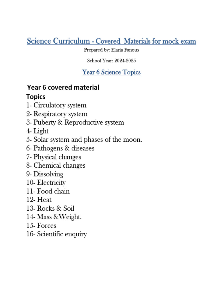 Y6 Mock Materials Covered | PDF