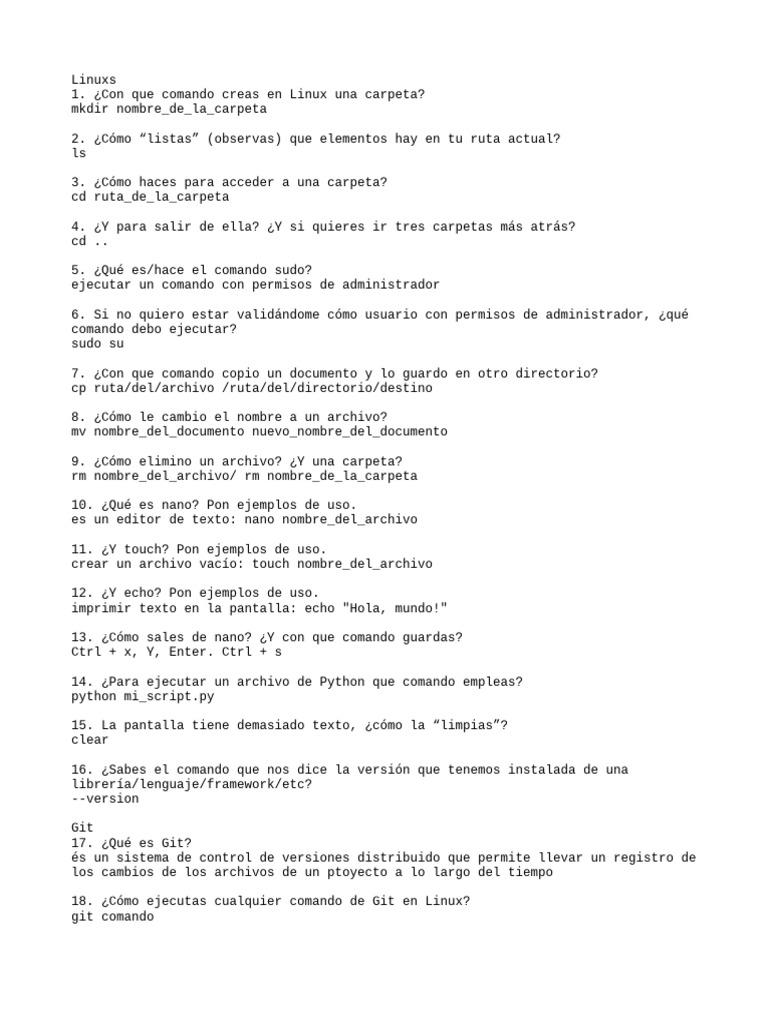Actividad 2.4 - Preguntas Comandos GIT y Linux | PDF | Archivo de computadora | Ingeniería de ...