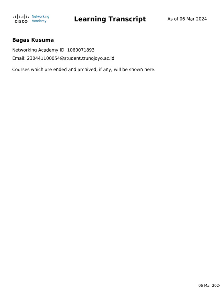 NetAcad Learning Transcript | PDF