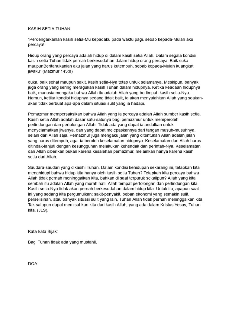 Kasih Setia Tuhan | PDF