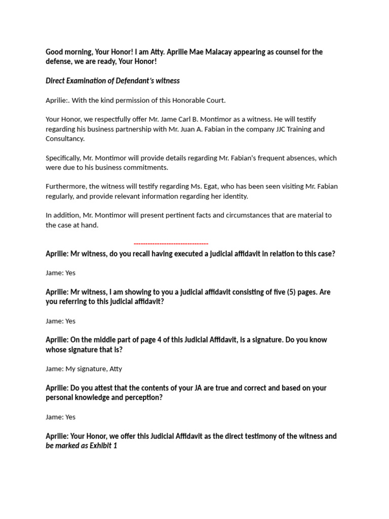 Mock Trial Script Concubinage | PDF | Witness | Legal Procedure