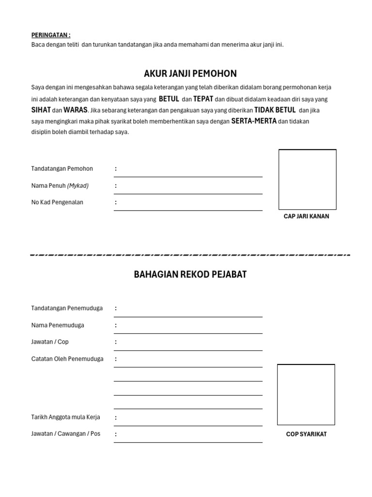 Template Borang Permohonan Kerja - 2023 (Aj) | PDF