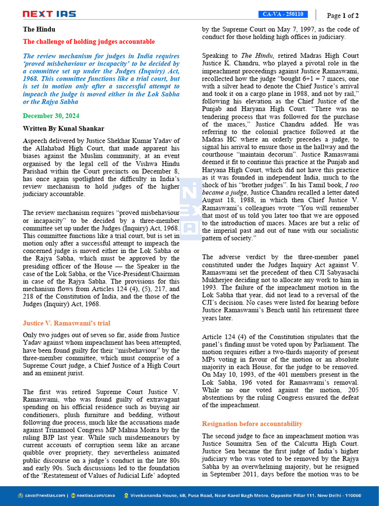 Art - Judicial Accountability - C28 - Jan10pdf | PDF | Impeachment | Government