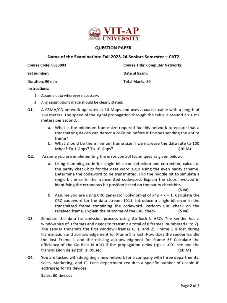 Cn Cat2 Cse3003 Pdf Error Detection And Correction Internet Protocols