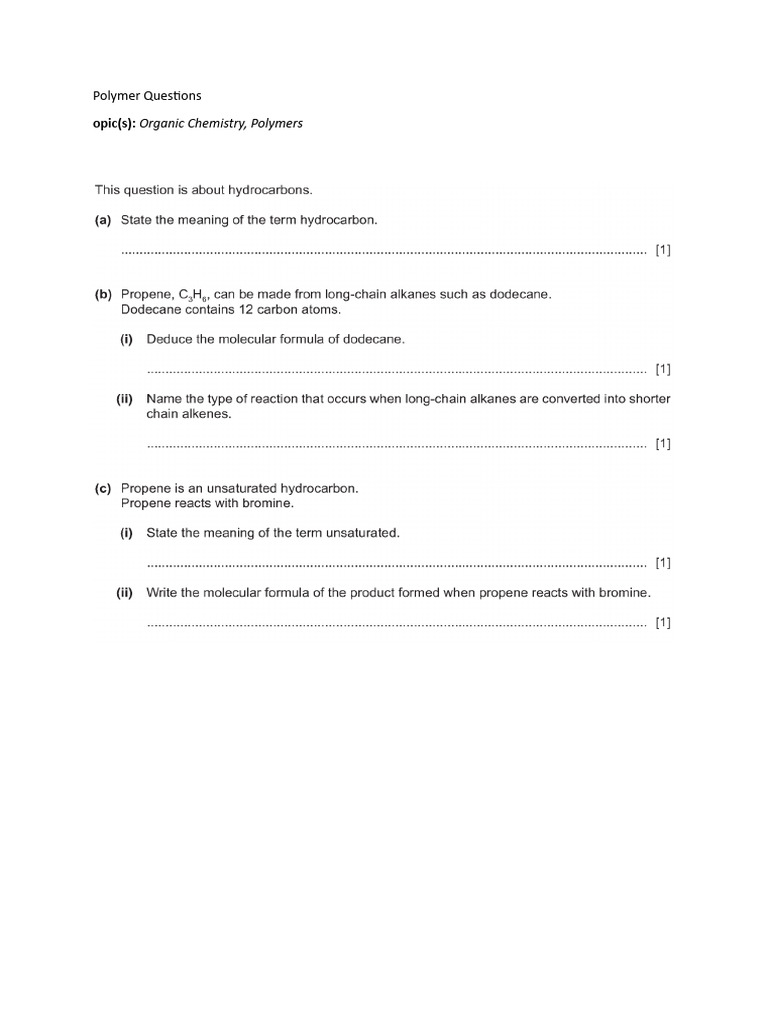 Polymer Questions With Marking Scheme | PDF