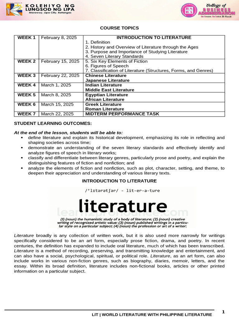 Lesson One - Introduction To Literature | PDF | Romanticism ...