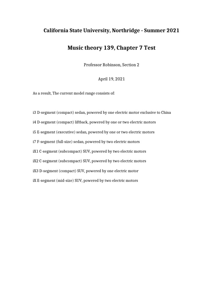 Music Theory 139 Chapter 7 Test | PDF