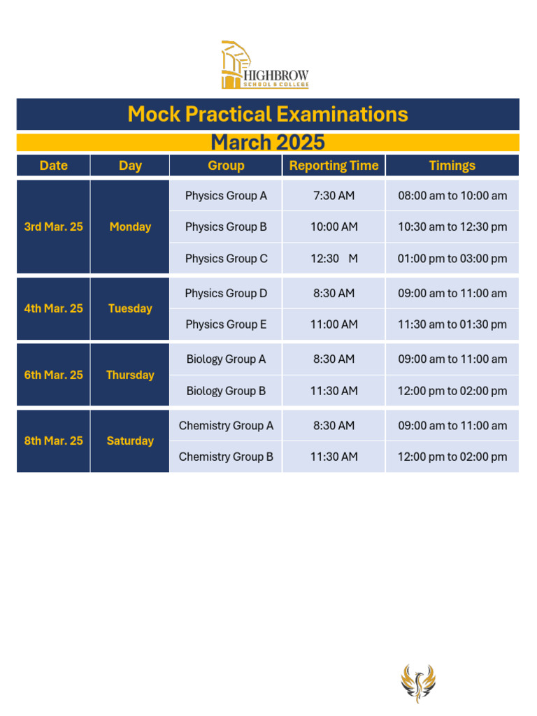Mock Exam Schedule March 2025 | PDF