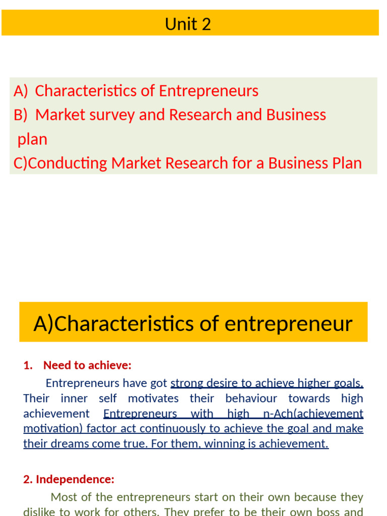 Unit 2 Entrepreneur Charcteristics | PDF | Entrepreneurship | Target ...