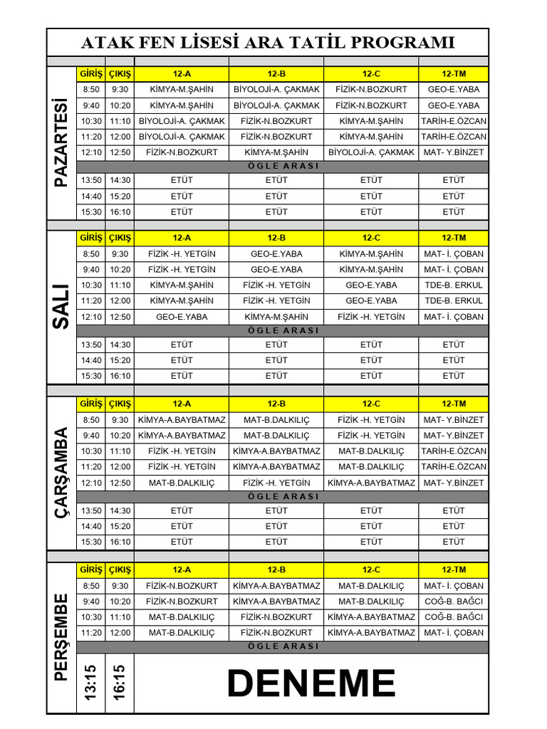 Ara Tati̇l Programi | PDF