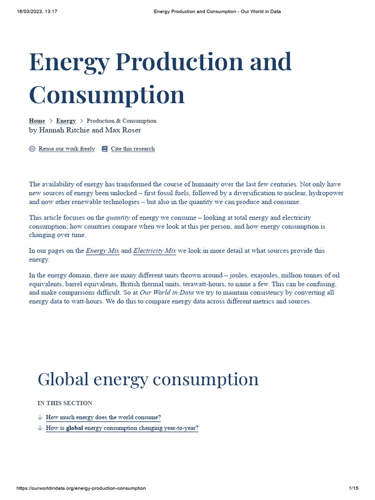 Energy Production and Consumption Our World in Data 957b45f58e | PDF | Energy Development | Fuels