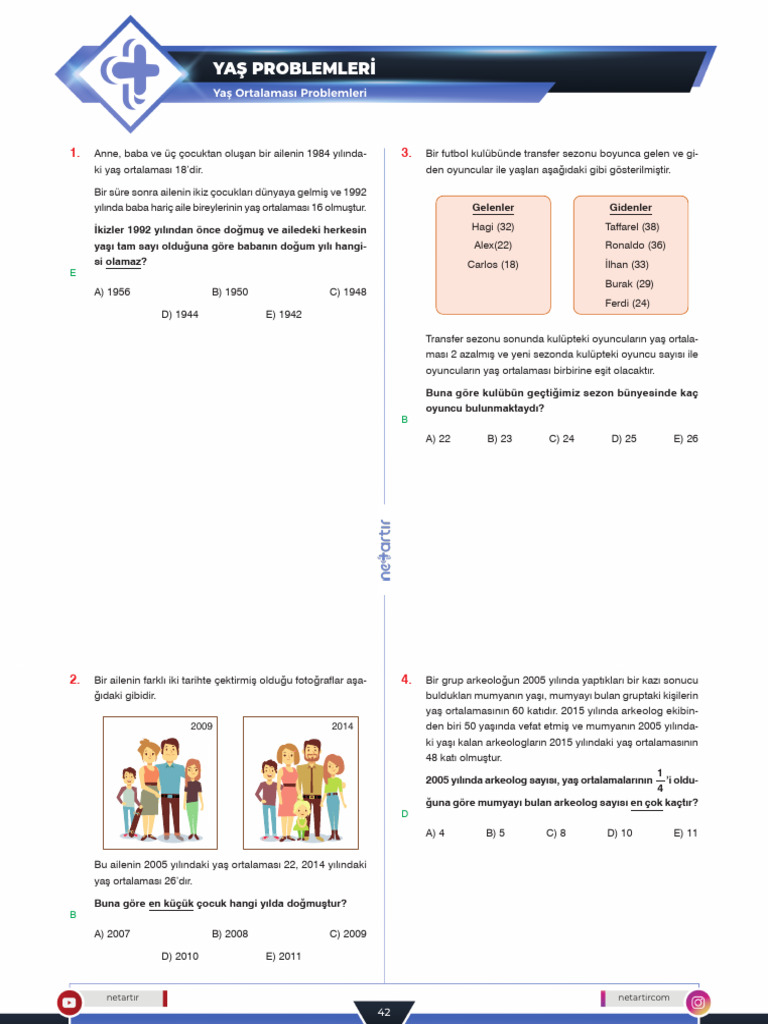 40 - Yaş Ortalaması Problemleri | PDF