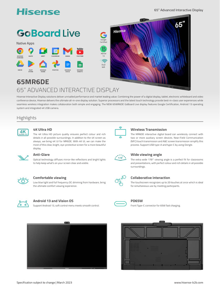 65MR6DE DataSheet Agranika | PDF | Android (Operating System) | Touchscreen