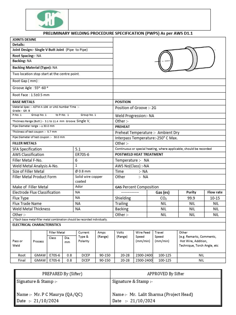 Sifter PWPS PIPE TO PIPE GMAW | PDF | Welding | Construction
