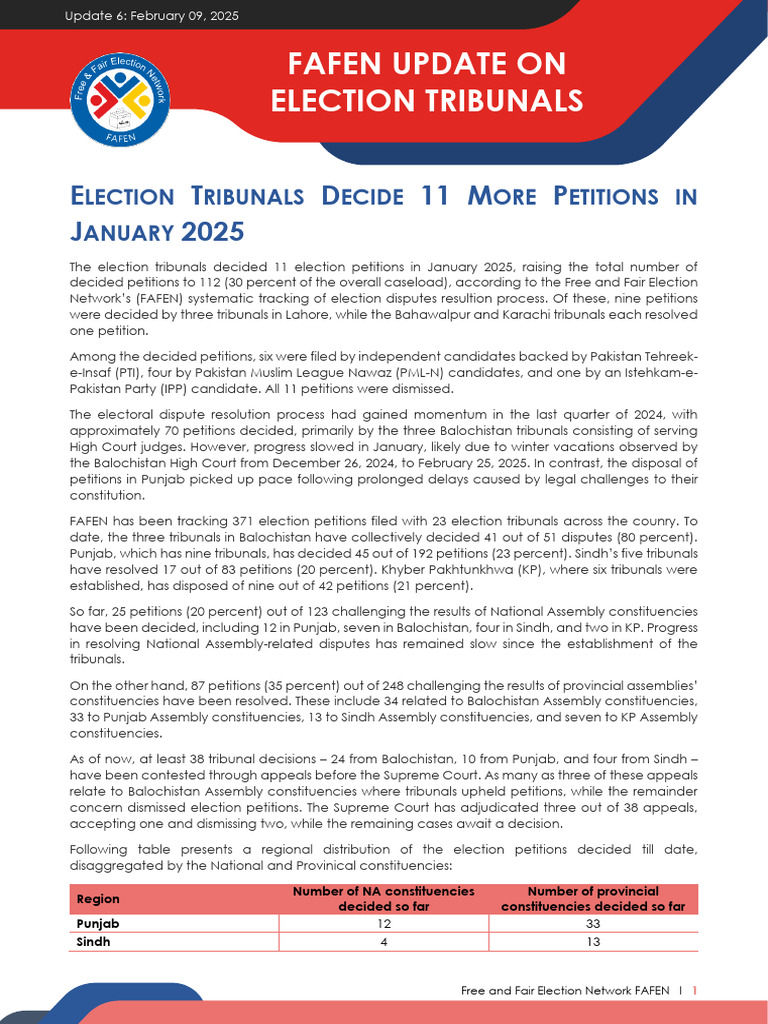 FAFEN Election Tribunals Sixth Update | PDF | Pakistan | Government