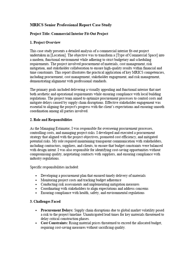 MRICS SPR Case Study | PDF | Supply Chain | Procurement