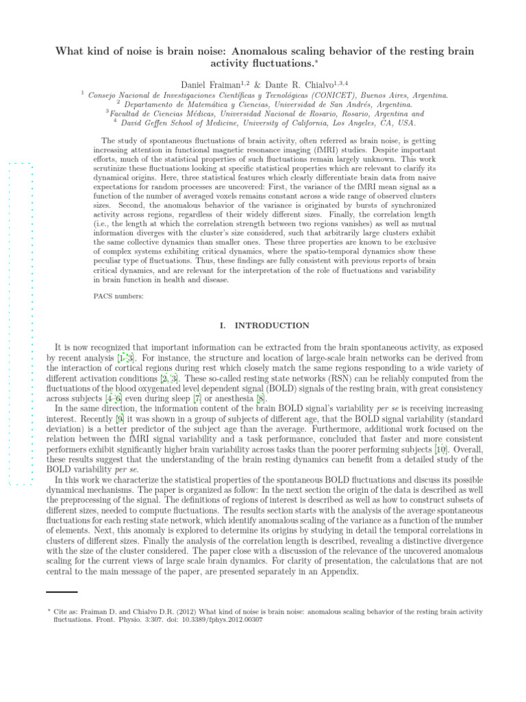 anomalous scaling behavior of the resting brain activity fluctuations | PDF | Functional ...