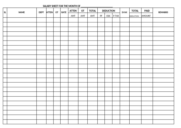 Monthly Salary Sheet Template | PDF