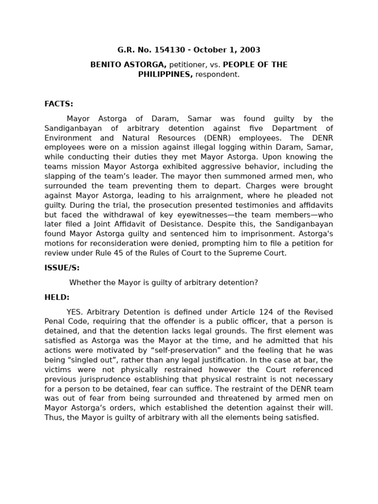 Mayor Astorga's Arbitrary Detention Case | PDF