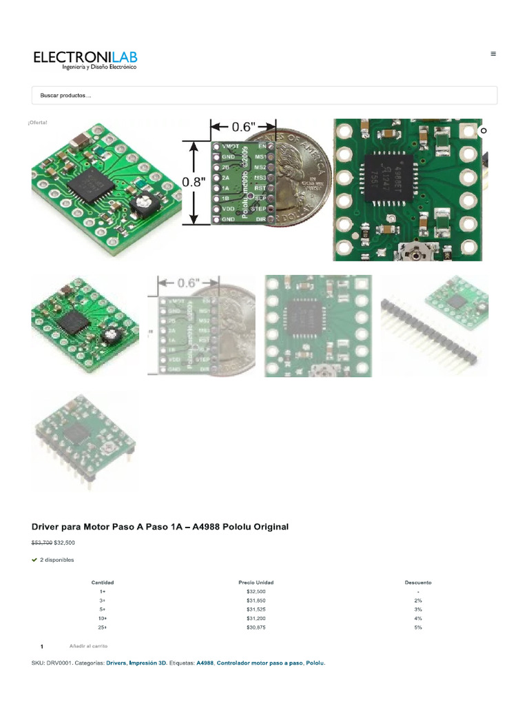 Driver para Motor Paso A Paso 1A - A4988 Pololu Original - Electronilab | PDF