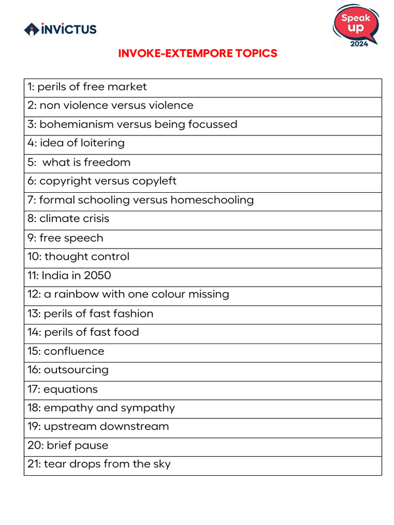Topics For Free Writing | PDF