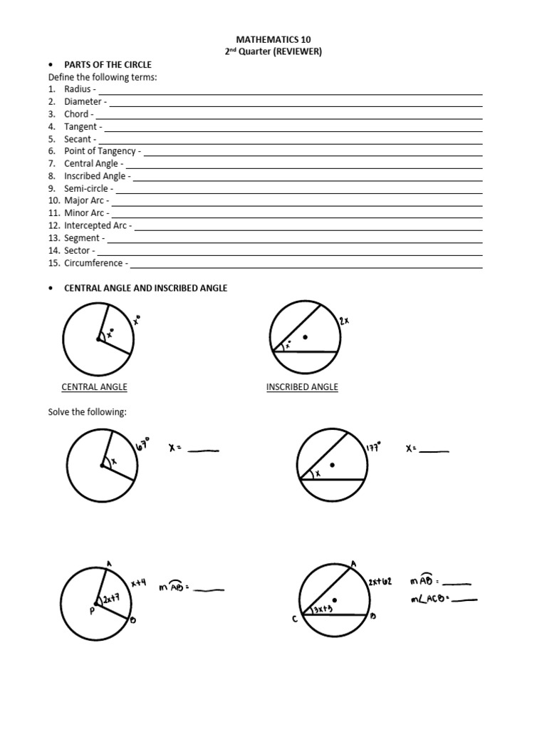 Mathematics 10 Reviewer | PDF | Circle | Area