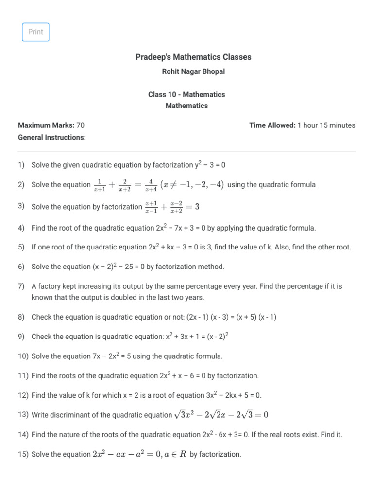 Test Generator - Create Question Papers Online-Part - 1 | PDF