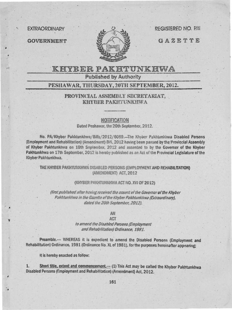 The Khyber Pakhtunkhwa Disabled Persons Employement and Rehabilitation ...